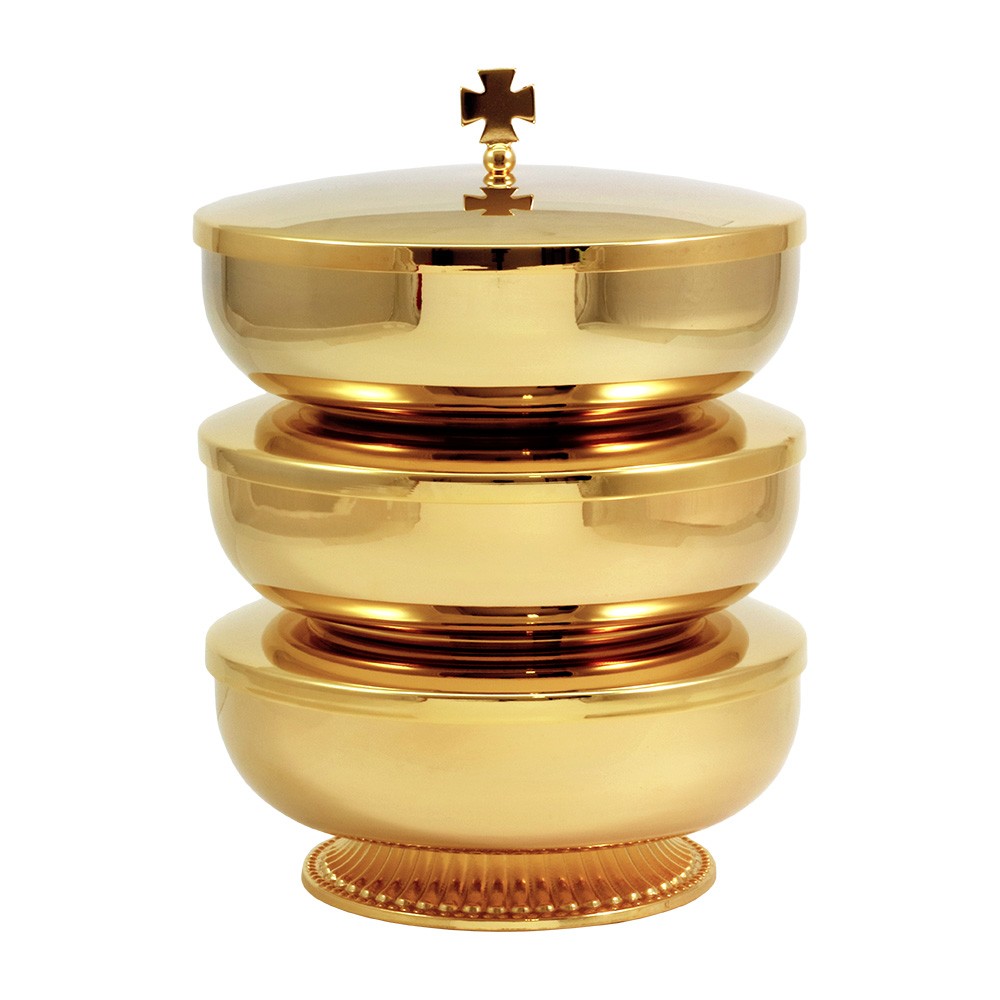 Triple ciborium in golden brass