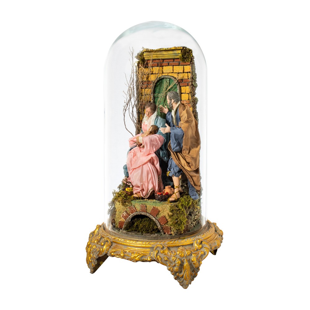 Neapolitan nativity scene inside a glass bell Myriam