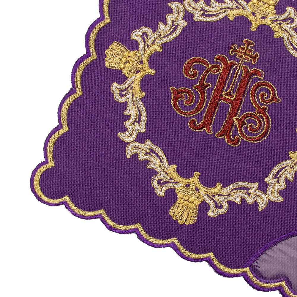 Purple chalice veil (pall) with JHS embroidery Myriam Arte Sacra