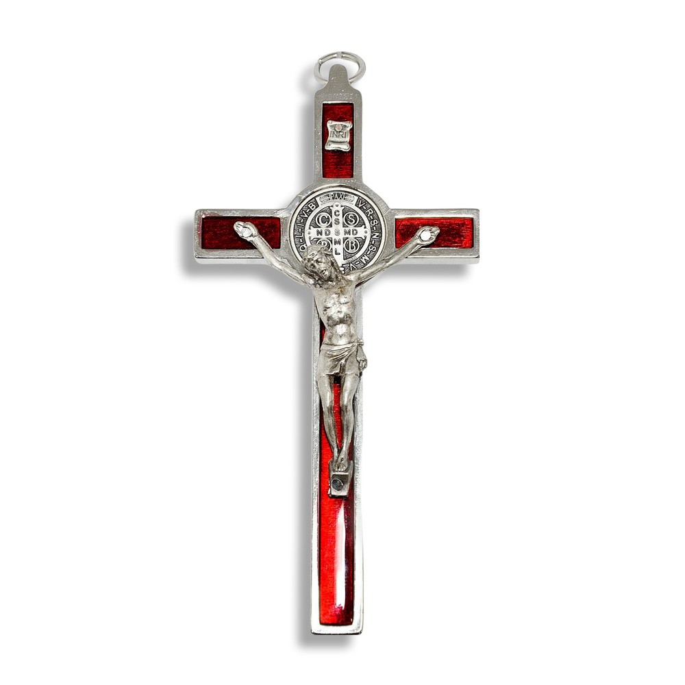 Silver and red Cross of Saint Benedict: online sale | Myriam