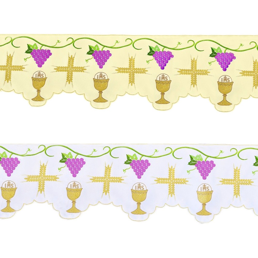 Border trim for altar cloth with chalice and grapes embroidery | Myriam