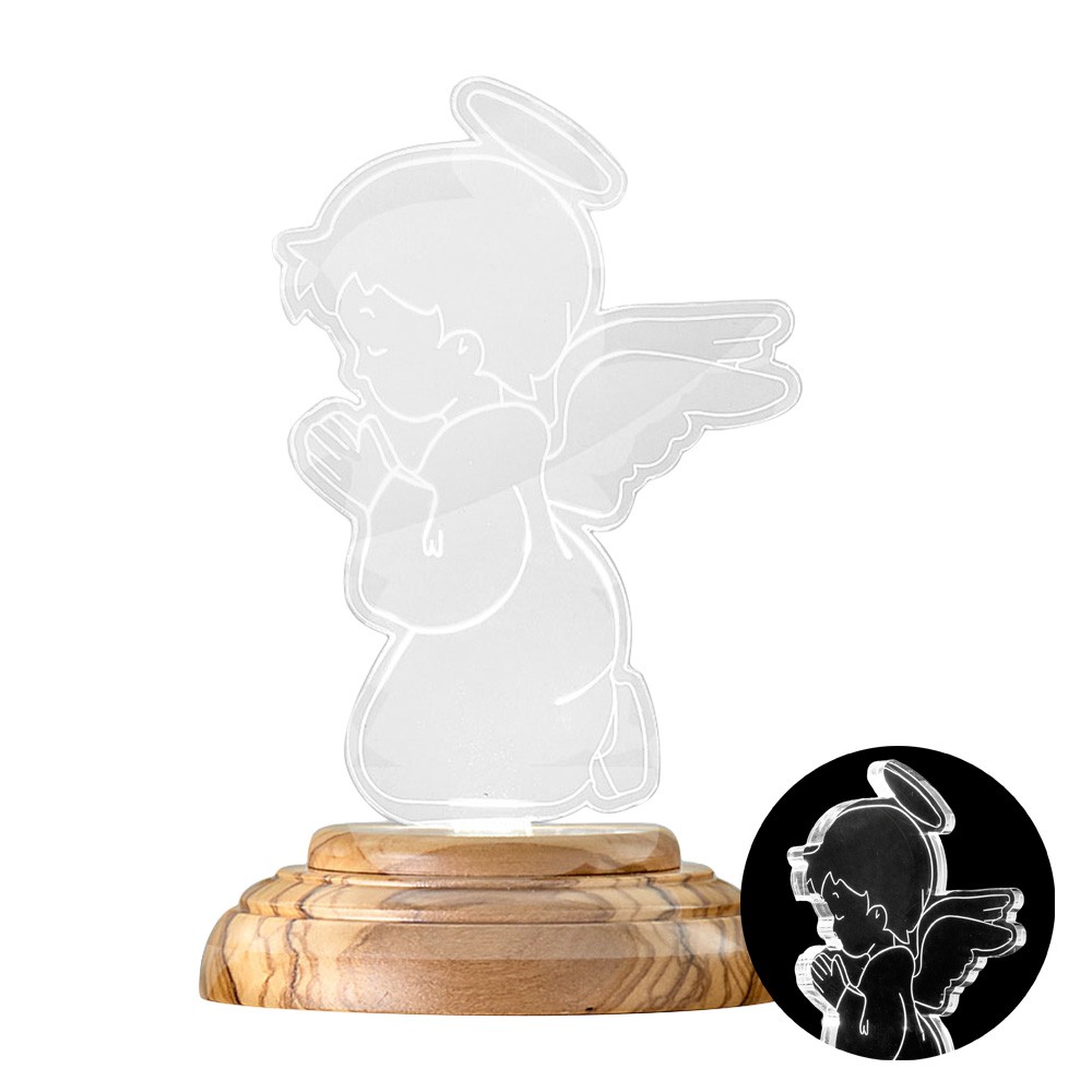 Statue in plexiglass: Angel and base in olive wood