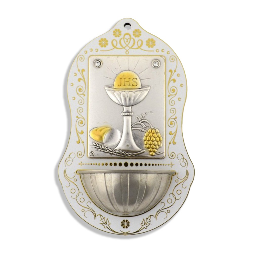 Communion Holy Water Font in Wood and Zamak.