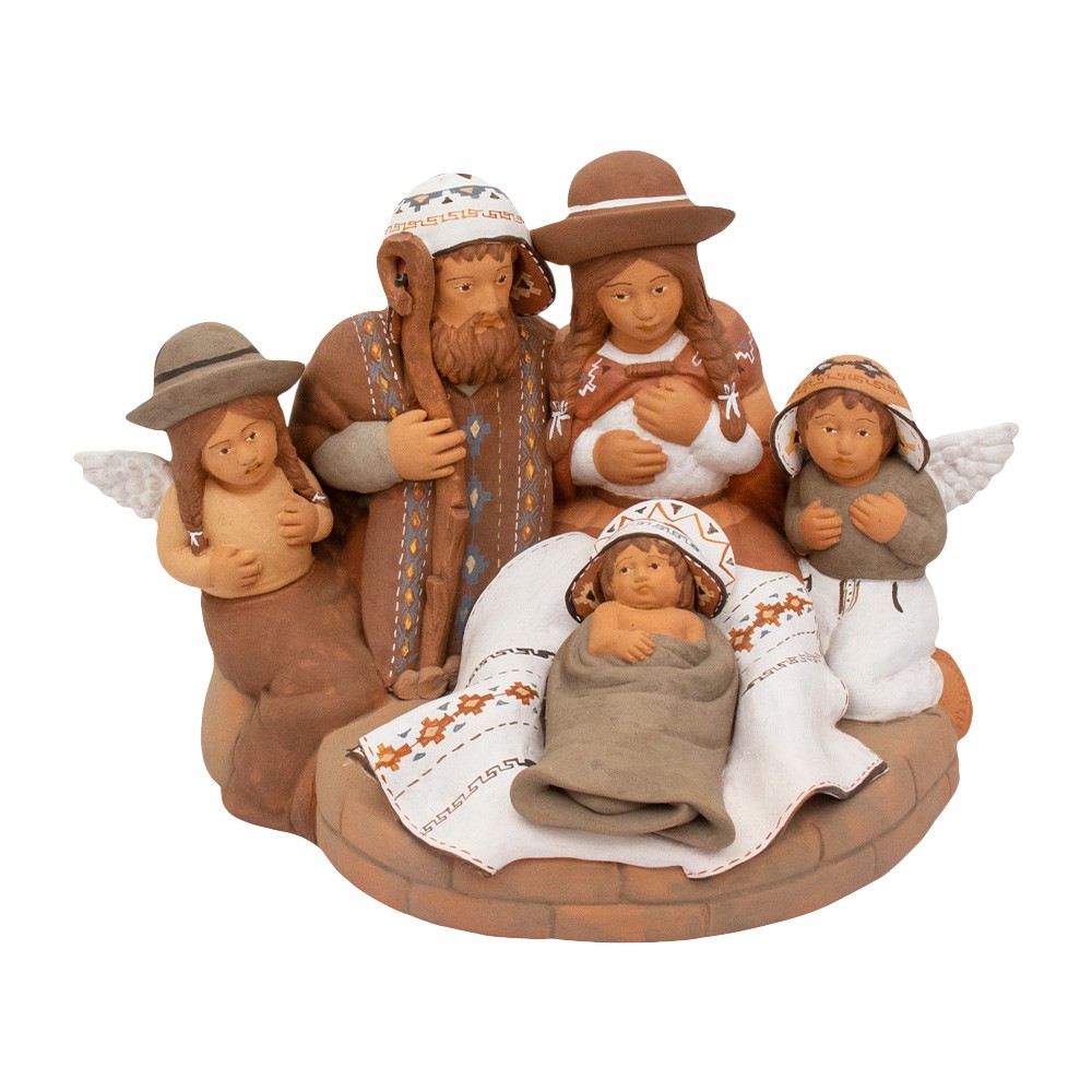 Peruvian nativity scene in painted terracotta