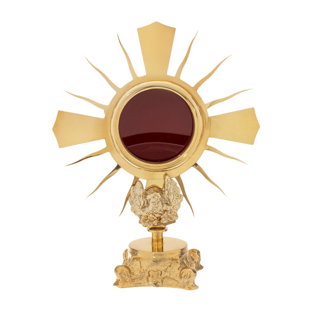 Reliquary holder with angel in golden brass | Myriam