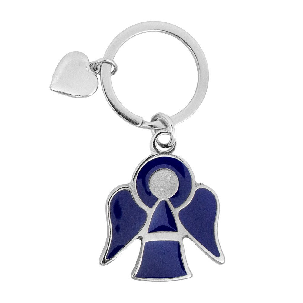 Keychain Angel in Blue Enameled Metal