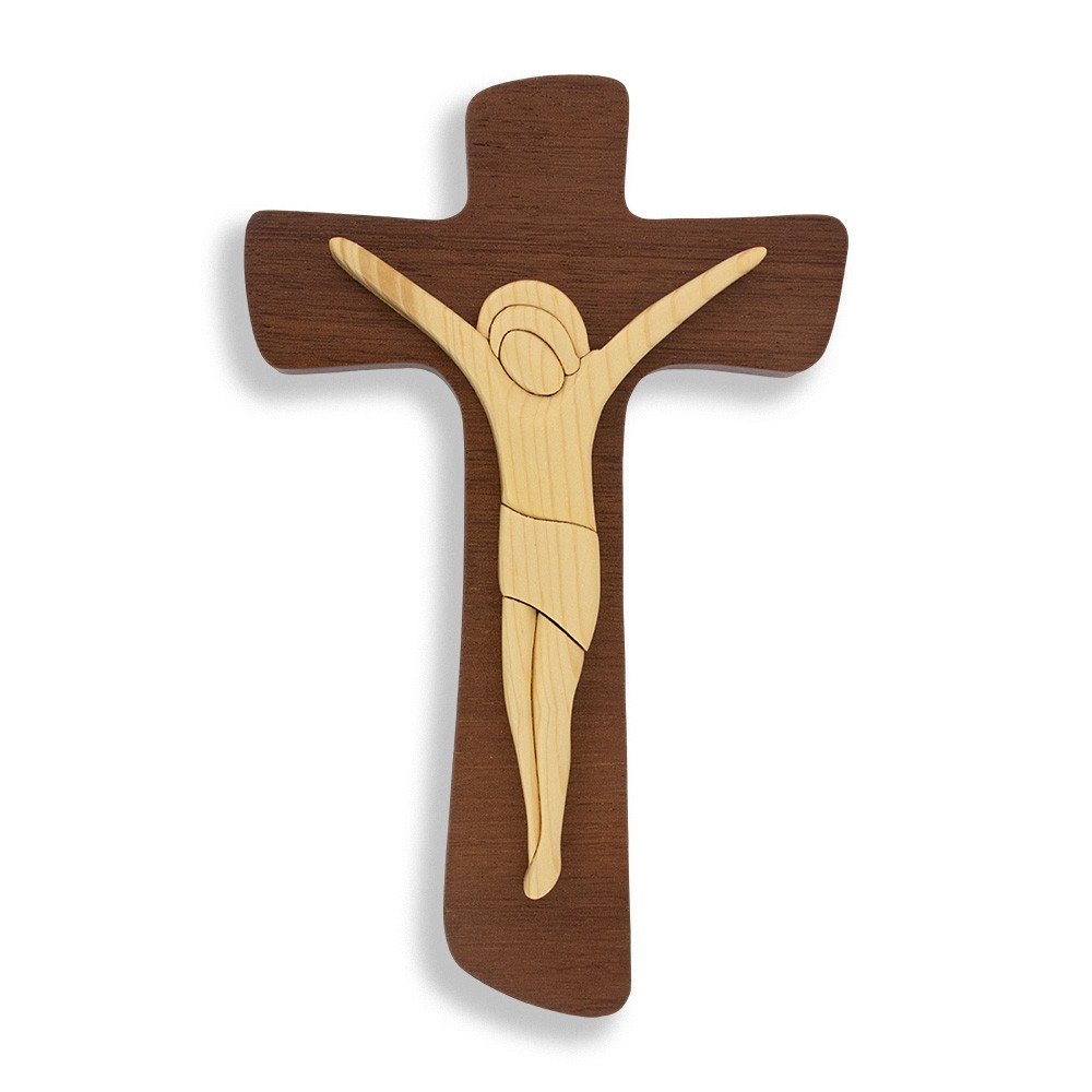 Crucifix in stylized wood Azur Loppiano collection