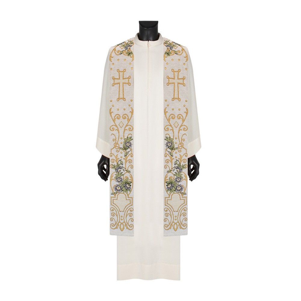 Priest stole with crosses and flowers embrodiery | Myriam