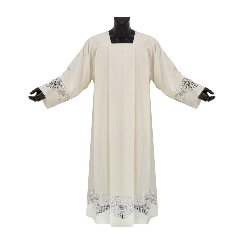 Priest alb in wool blend with lace band | Myriam