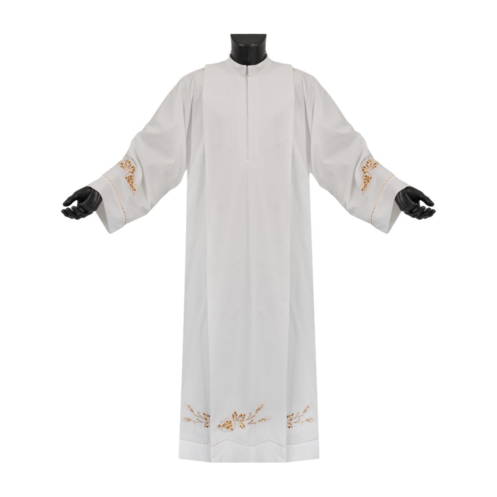 Embroidered white alb with zipper | Myriam