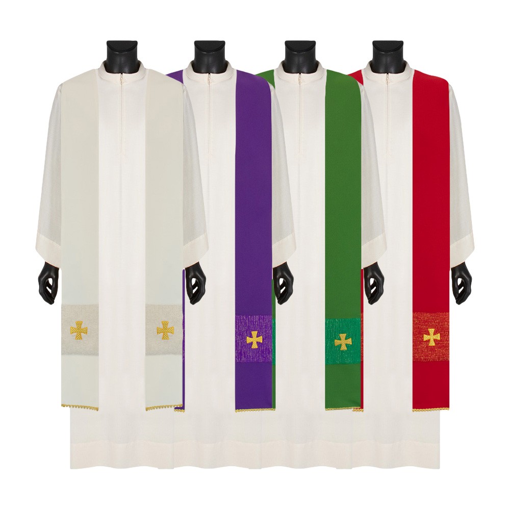 Liturgical stole in polyester with decorative cross