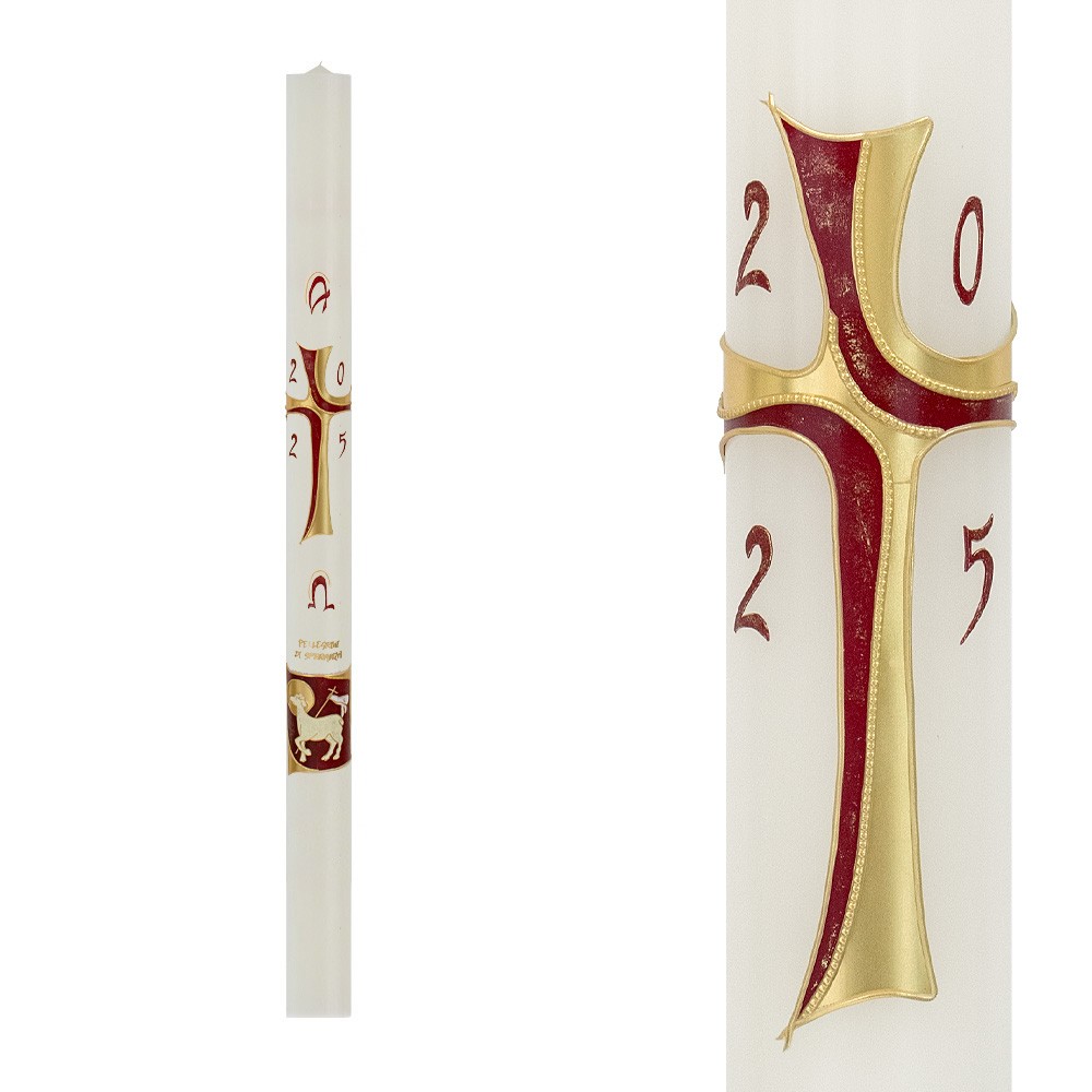 Paschal Candle 2025 in White Wax Cross and Lamb | Myriam