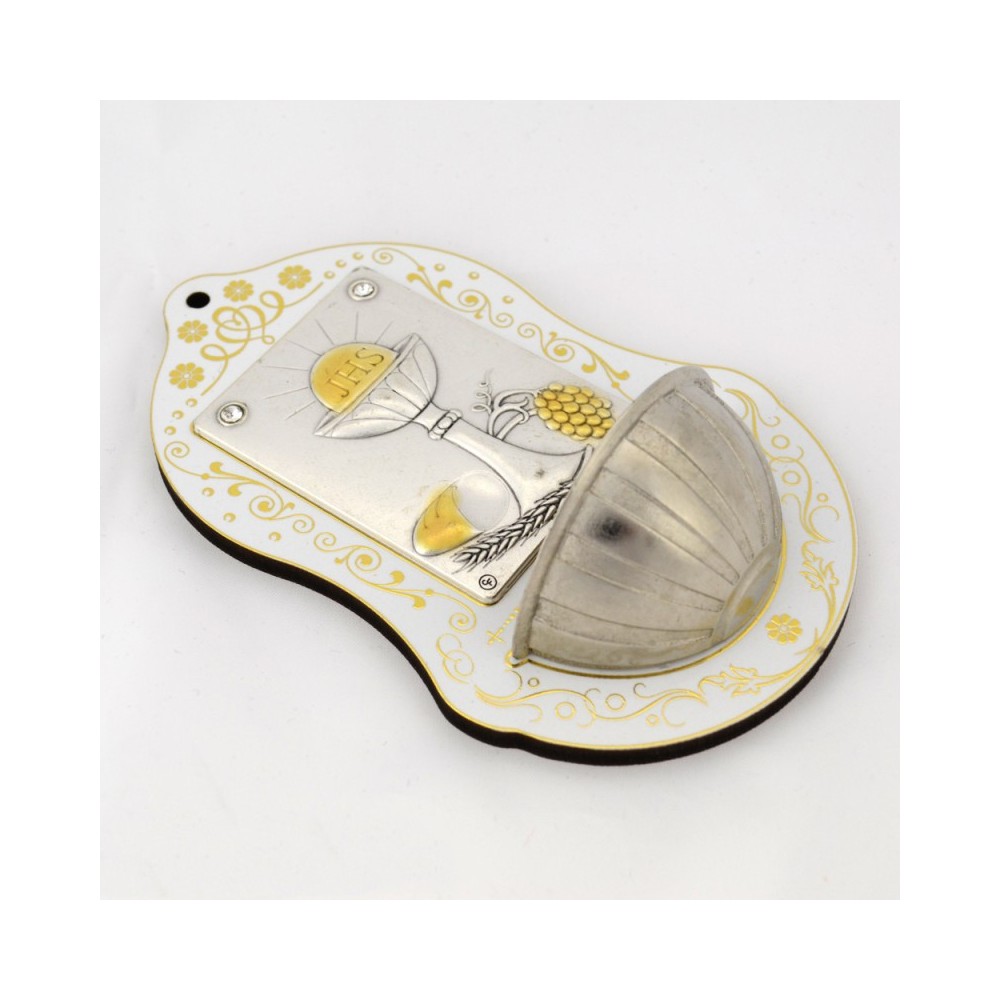Communion Holy Water Font in Wood and Zamak.