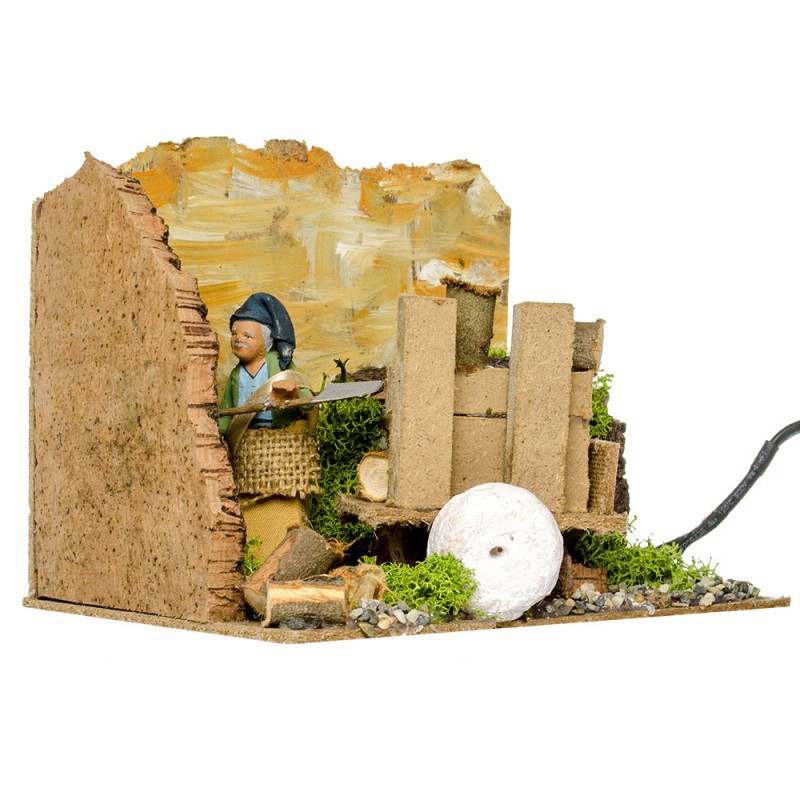Man with Wood Animated Nativity Scene 7 cm